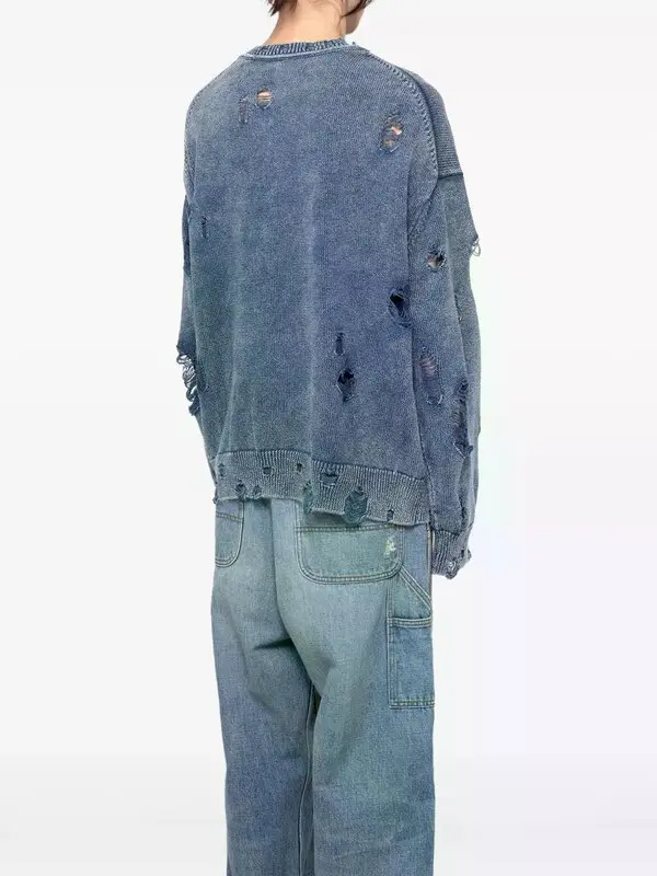KAMIYA Eagle-print Distressed-knit Sweater