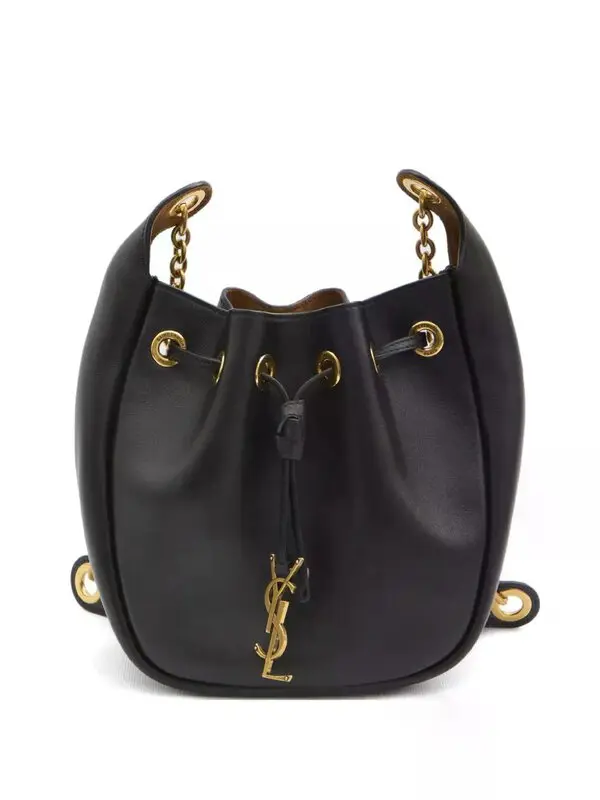 Saint Laurent Cassandre Drawstring Leather Shoulder Bag - Black