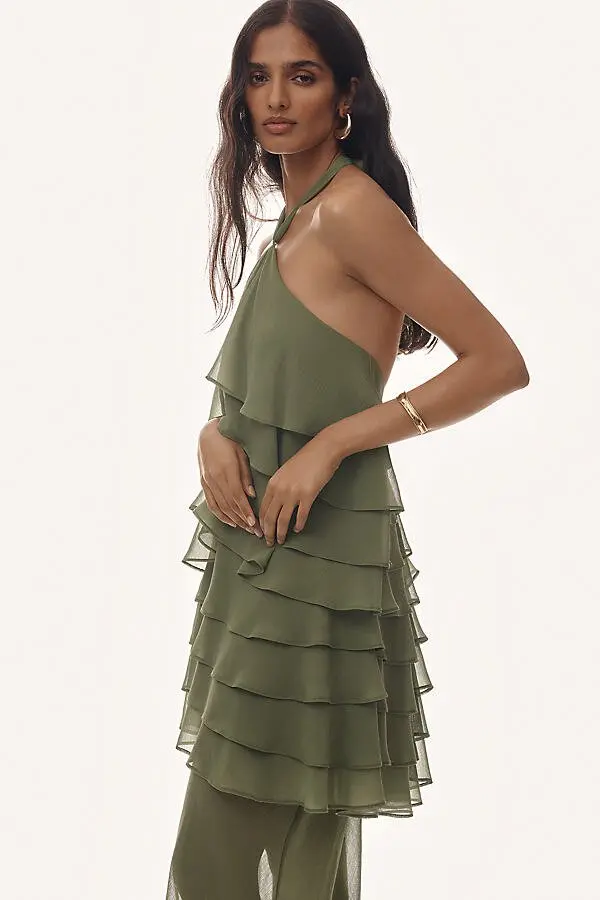 third form gaia sheer ruffle halter dress Gaia Sheer Ruffle Halter Dress