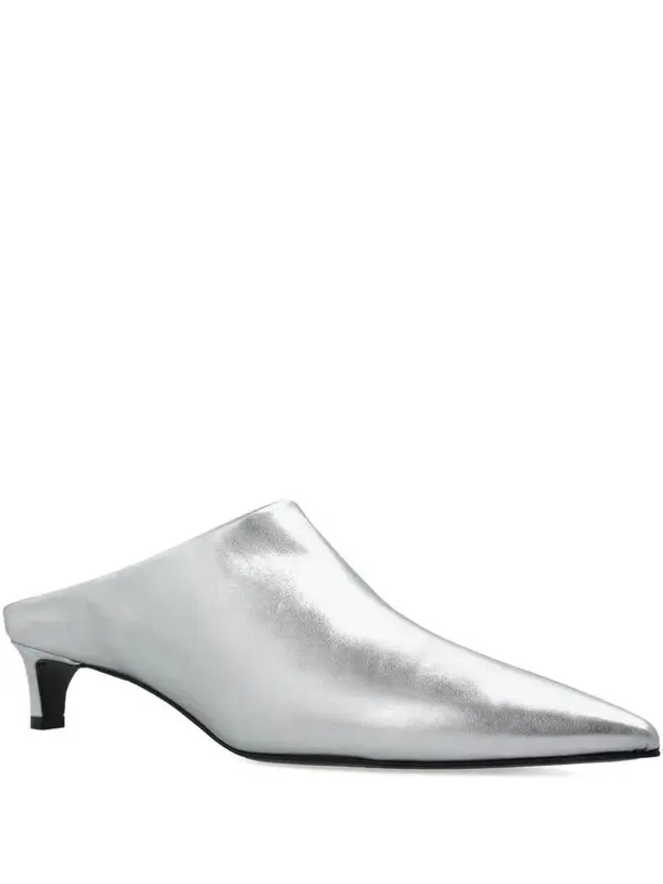 JIL SANDER Metallic Leather Mules - Silver