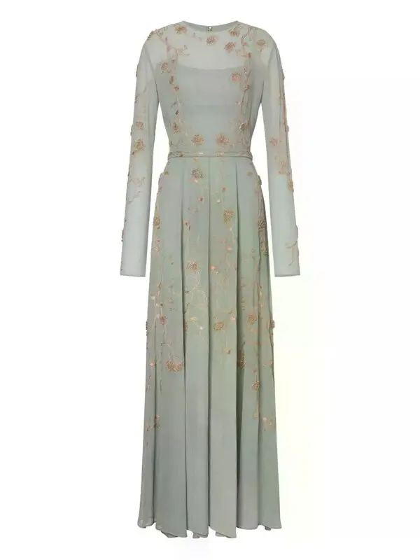 Alberta Ferretti Floral-embroidered Long Dress