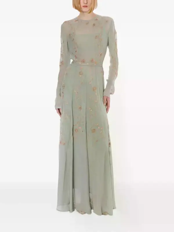 Alberta Ferretti Floral-embroidered Long Dress