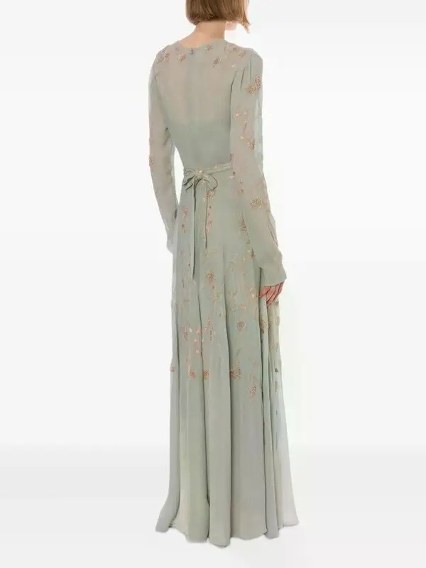 Alberta Ferretti Floral-embroidered Long Dress