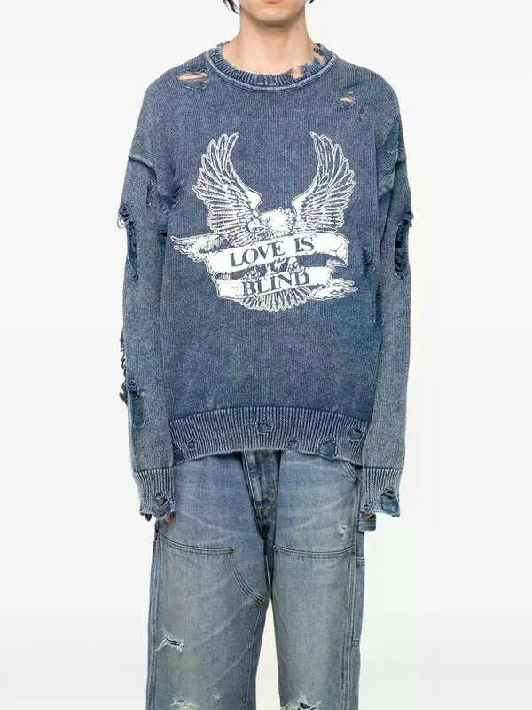 KAMIYA Eagle Graphic Distressed Knit Sweater