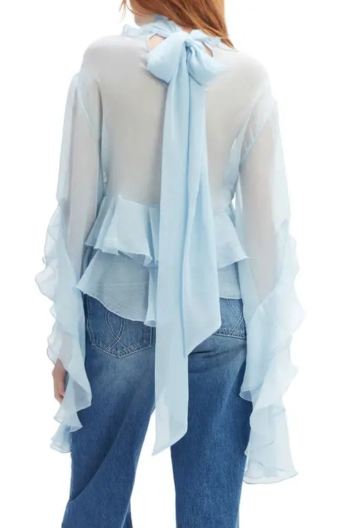 Bardot Anyssa Ruffle Tie Back Top - Soft Blue