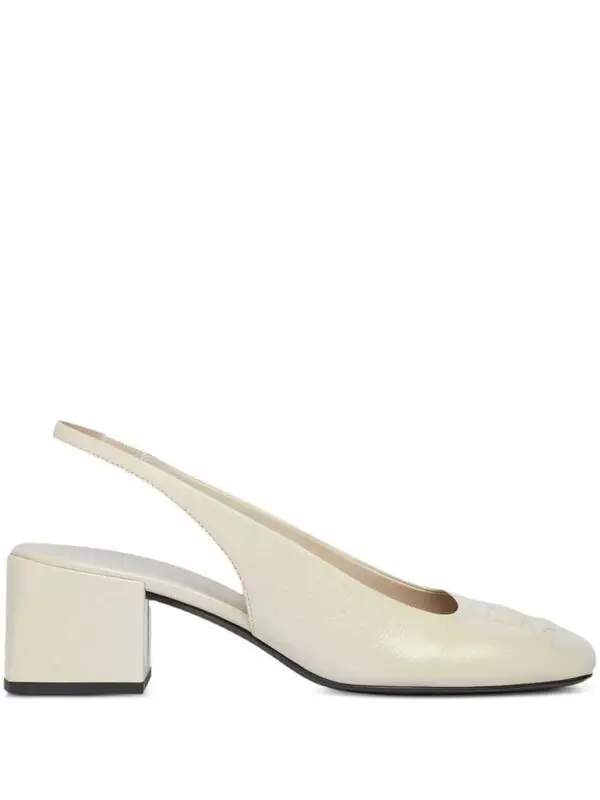 COURREGES Creamy White Square Toe Slingback Block Heel Pumps - Neutrals