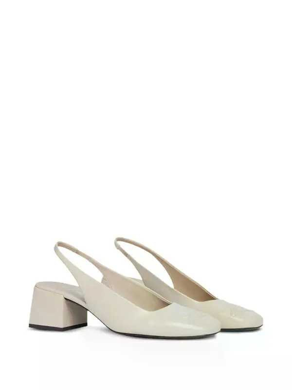 COURREGES Creamy White Square Toe Slingback Block Heel Pumps - Neutrals