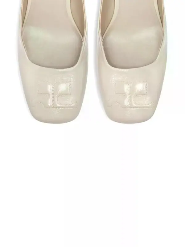 COURREGES Creamy White Square Toe Slingback Block Heel Pumps - Neutrals