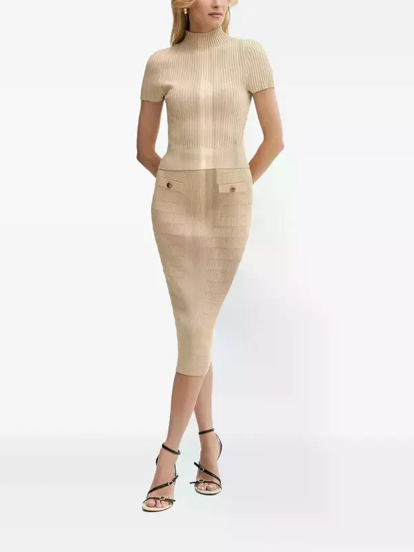 Guess Ribbed Button-detail Midi Skirt - Neutrals