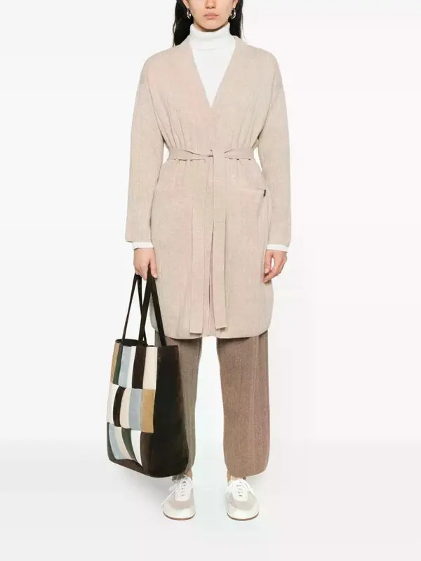 Max Mara Ribbed Belted Cardigan - Neutrals