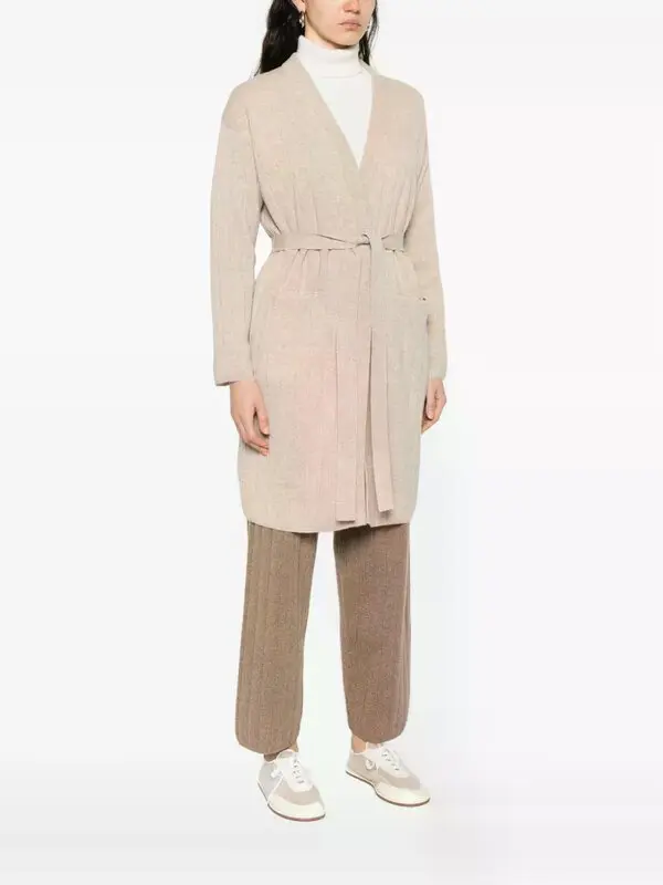 Max Mara Ribbed Belted Cardigan - Neutrals
