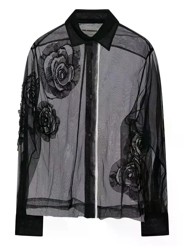 DES_PHEMMES Rose-embellished Tulle Shirt
