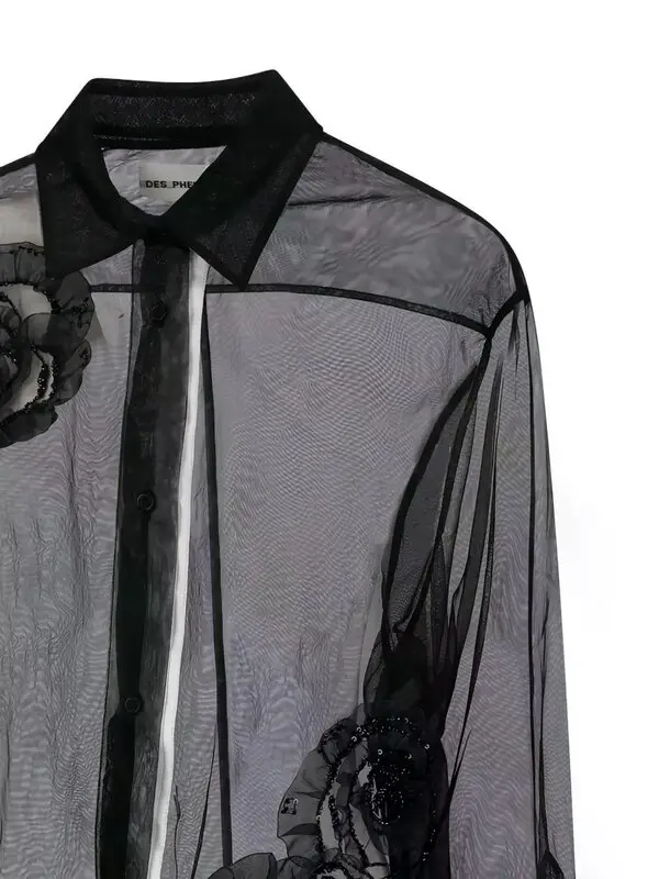 DES_PHEMMES Rose-embellished Tulle Shirt