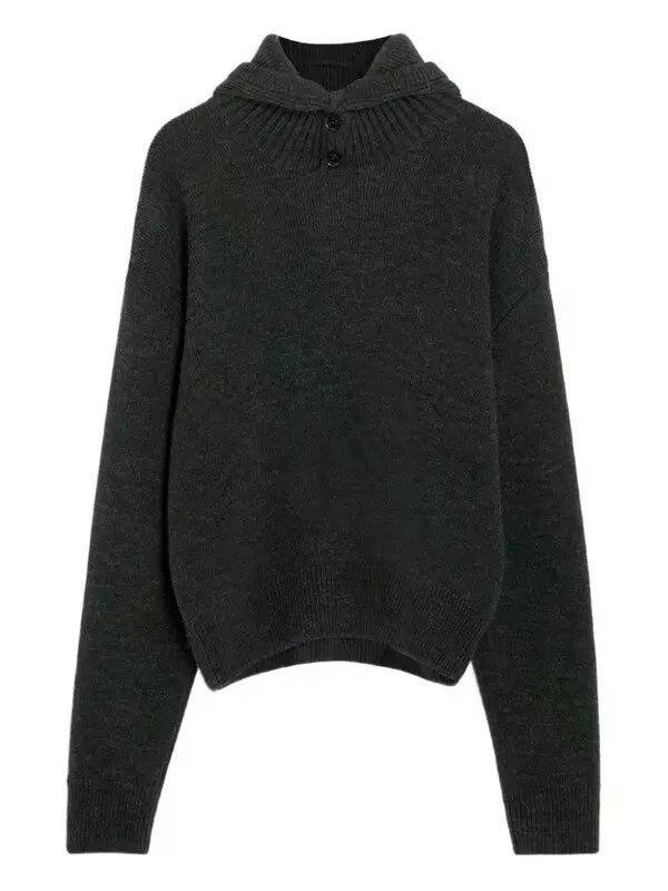 LEMAIRE Buttoned Hooded Sweater - Black