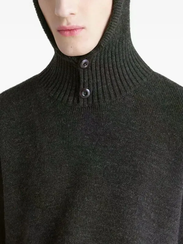 LEMAIRE Buttoned Hooded Sweater - Black