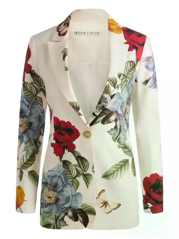 Alice + Olivia Breann Floral-print Fitted Blazer - White
