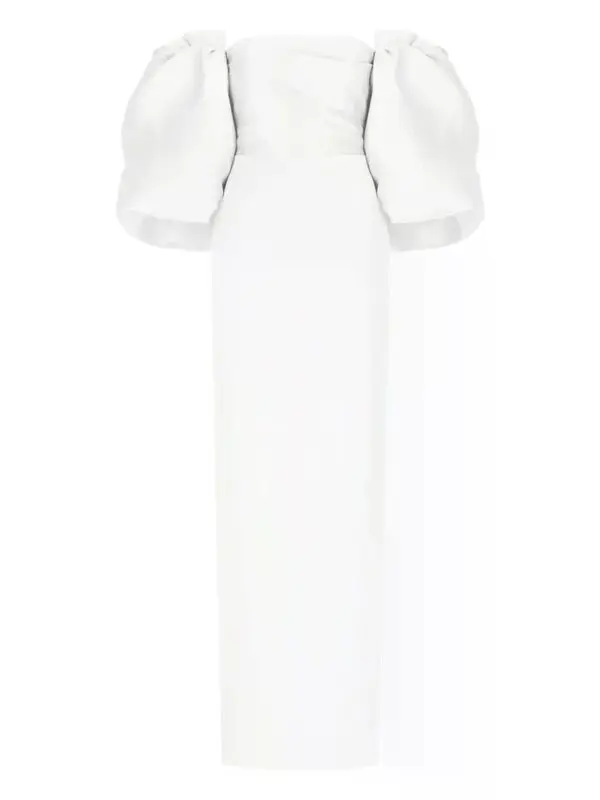 Solace London Puff-sleeves Off-shoulder Maxi Evening Dress - White