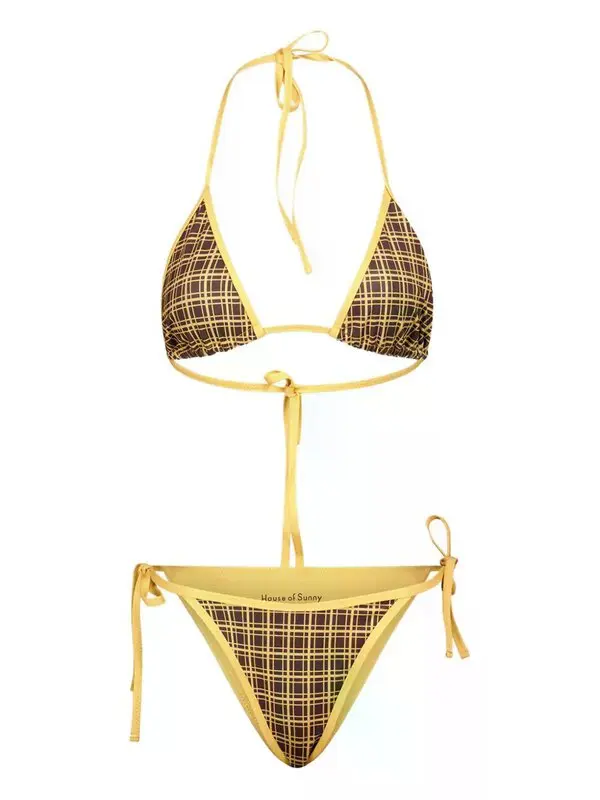 HOUSE OF SUNNY Check Triangle Bikini Top - Yellow