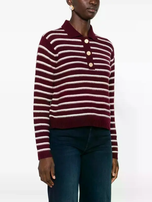 ALLUDE Striped Button-placket Polo Top
