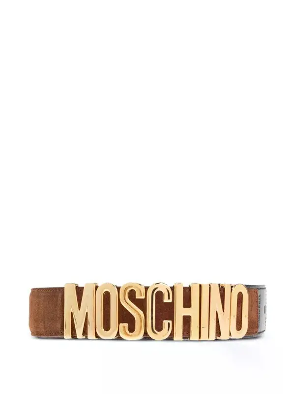 Moschino Logo Plaque Suede Belt - Brown