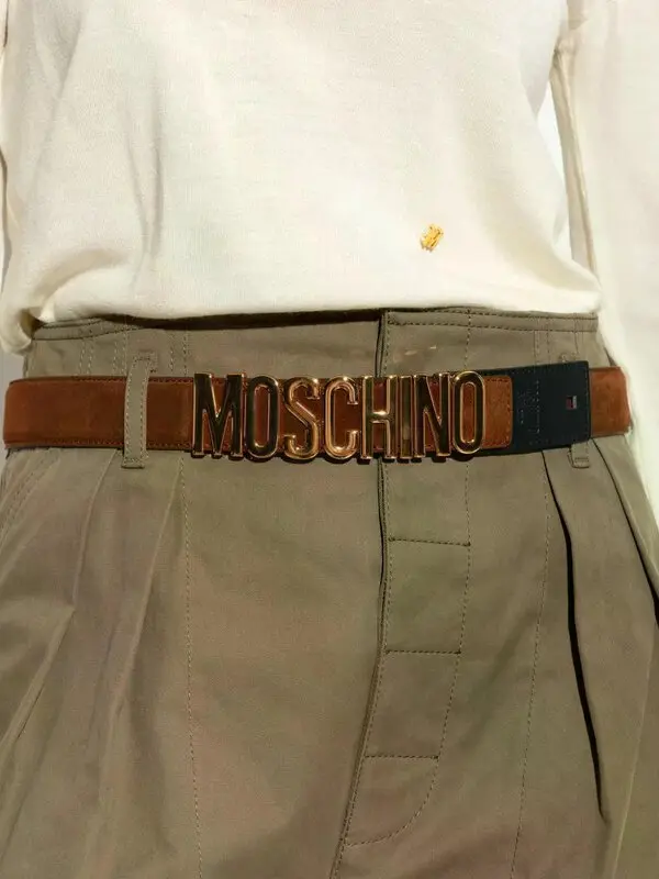 Moschino Logo Plaque Suede Belt