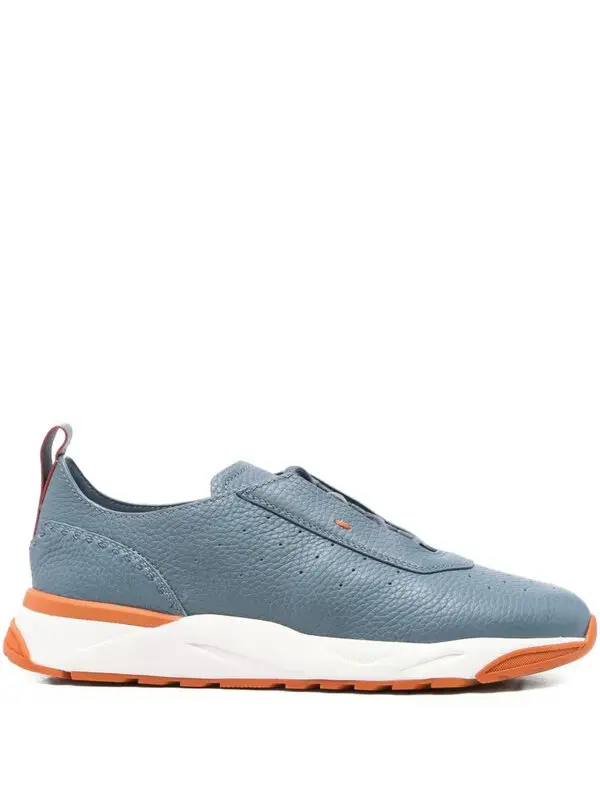 Santoni Perforated Leather Sneakers - Blue