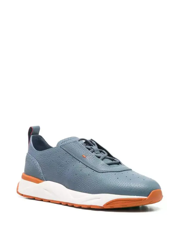 Santoni Perforated Leather Sneakers - Blue