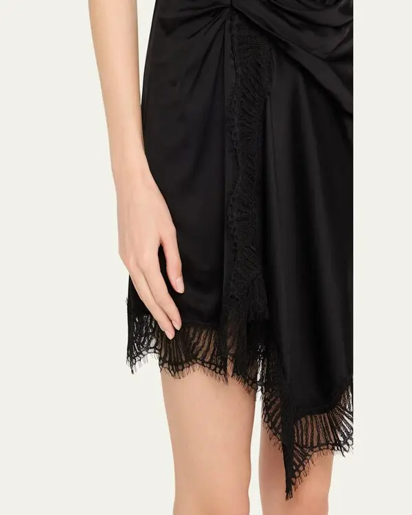 A.L.C. Dion Draped Lace-trim Satin Mini Dress - Black
