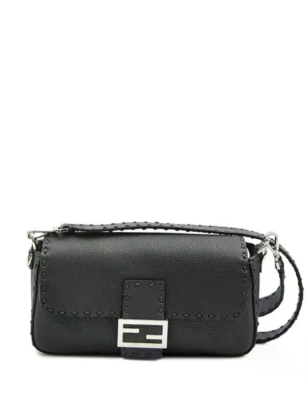 Fendi Baguette Macro-stitch Messenger Bag - Black