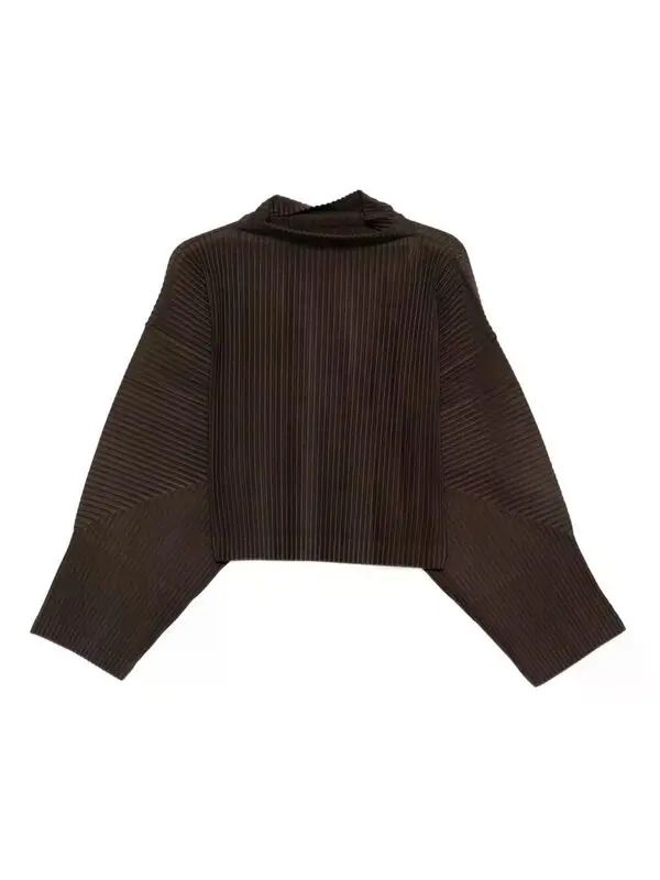 Issey Miyake Pleated High-neck Cropped T-shirt - Brown