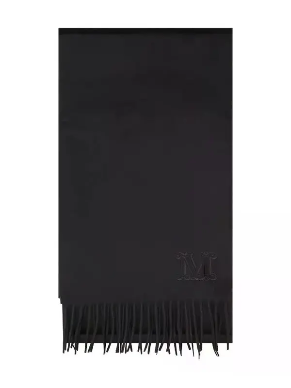 Max Mara Embroidered-logo Fringe Scarf - Black