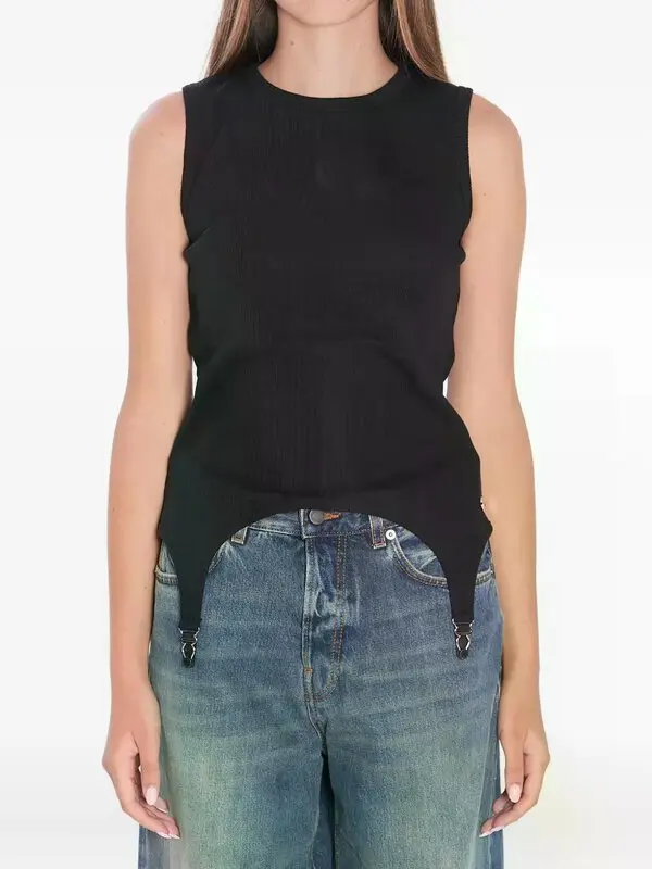 JEAN PAUL GAULTIER Ribbed Hook-detail Top - Black