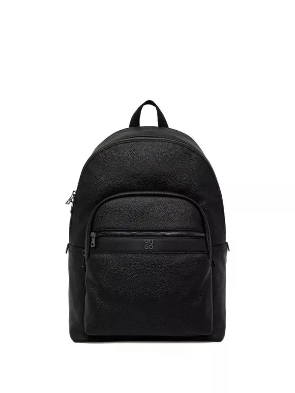 Hugo Leather-effect Backpack With Logo Plaque - Black