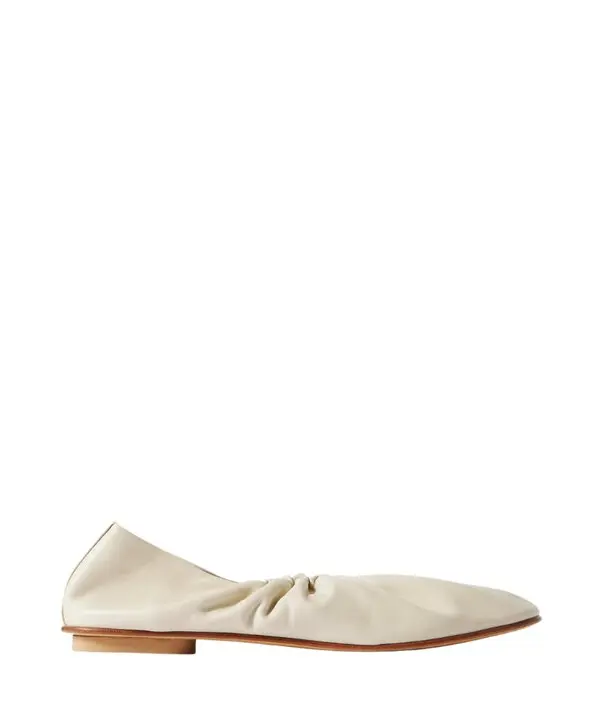 Le Monde Beryl Mica Gathered Leather Ballet Flats - Ecru
