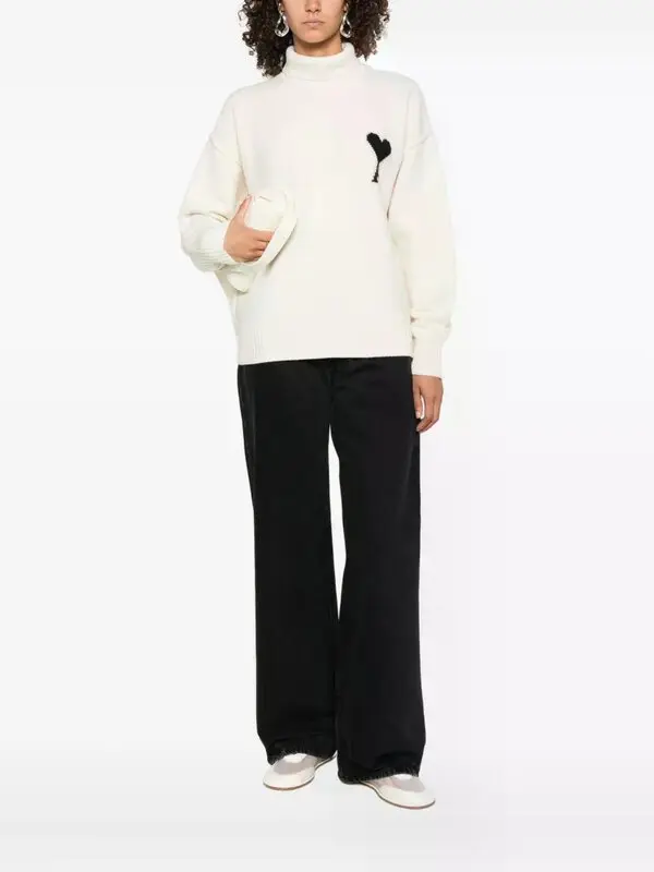 AMI Paris De Coeur Logo Wool Turtleneck Sweater