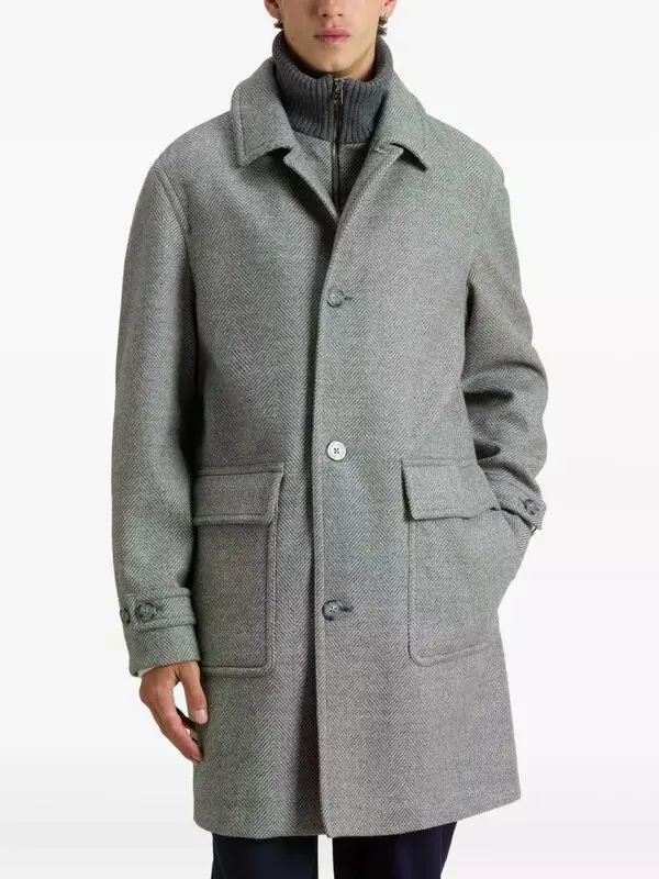 Woolrich Herringbone Pocketed Single-breasted Coat