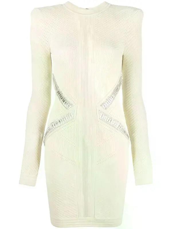 Balmain Embroidered Ribbed-knit Mini Dress - Yellow