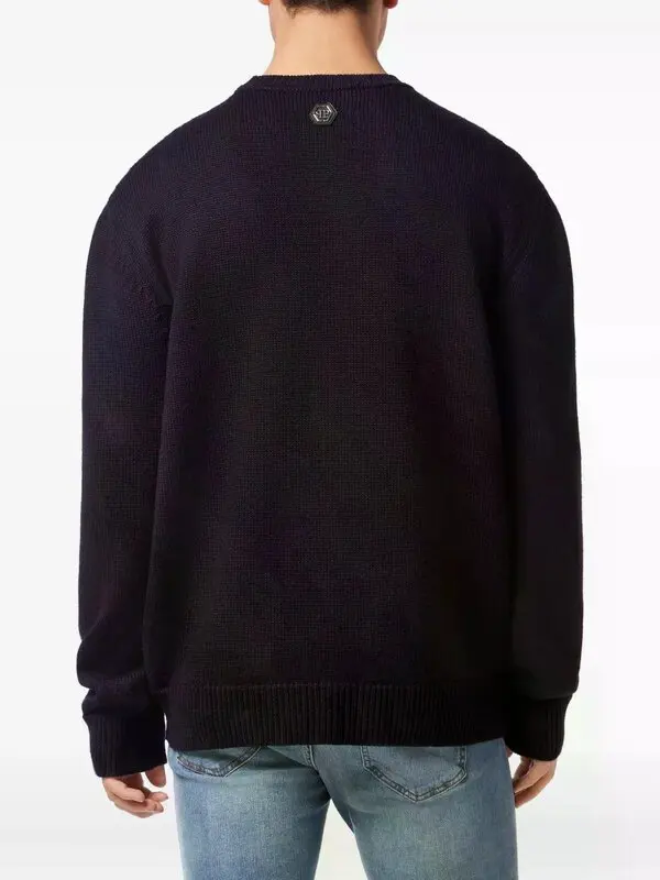 Philipp Plein Teddy Bear Embroidered Wool Sweater