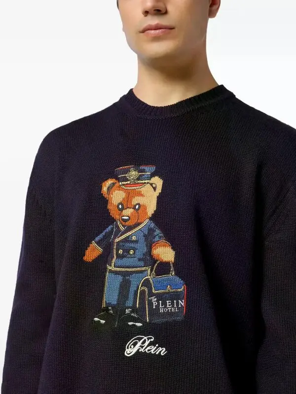 Philipp Plein Teddy Bear Embroidered Wool Sweater