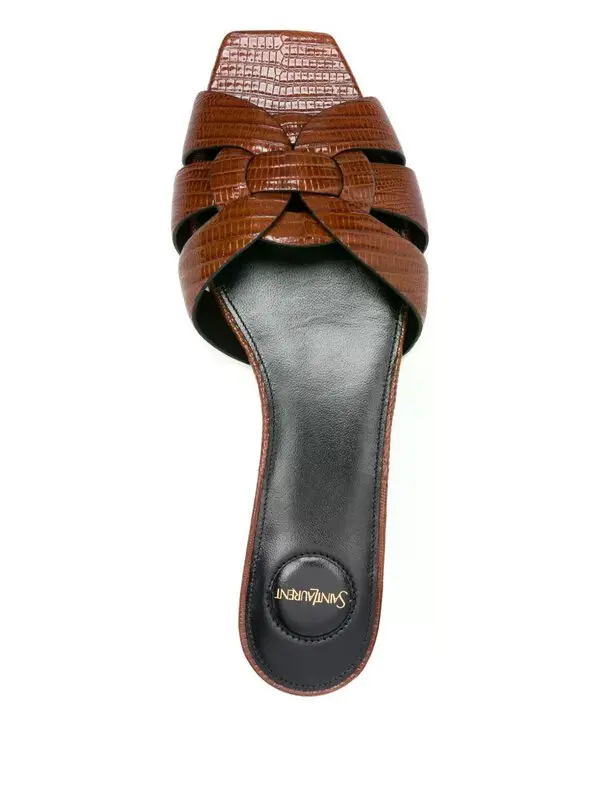 Saint Laurent Woven Leather Flat Sandals - Brown