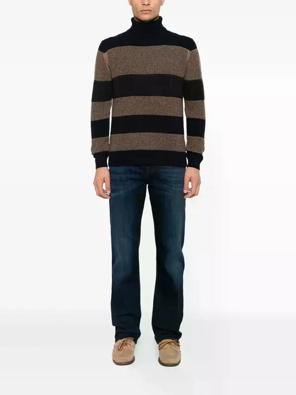 BARBA NAPOLI Turtleneck Striped Wool Sweater - Blue