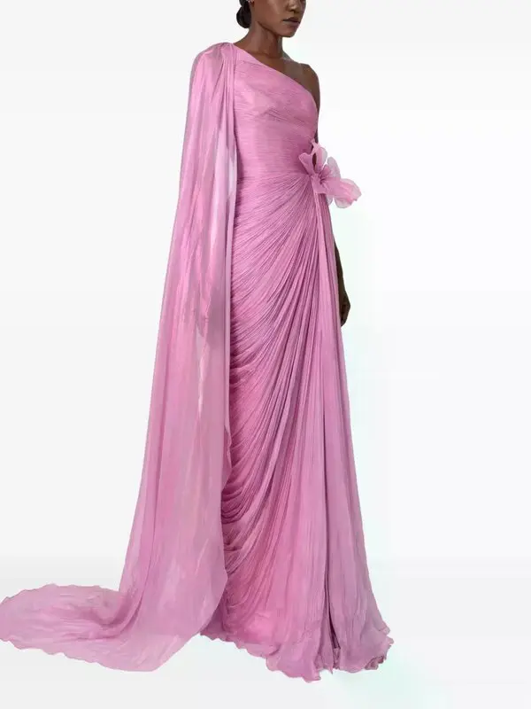 IRIS SERBAN Pleated One-shoulder Maxi Dress