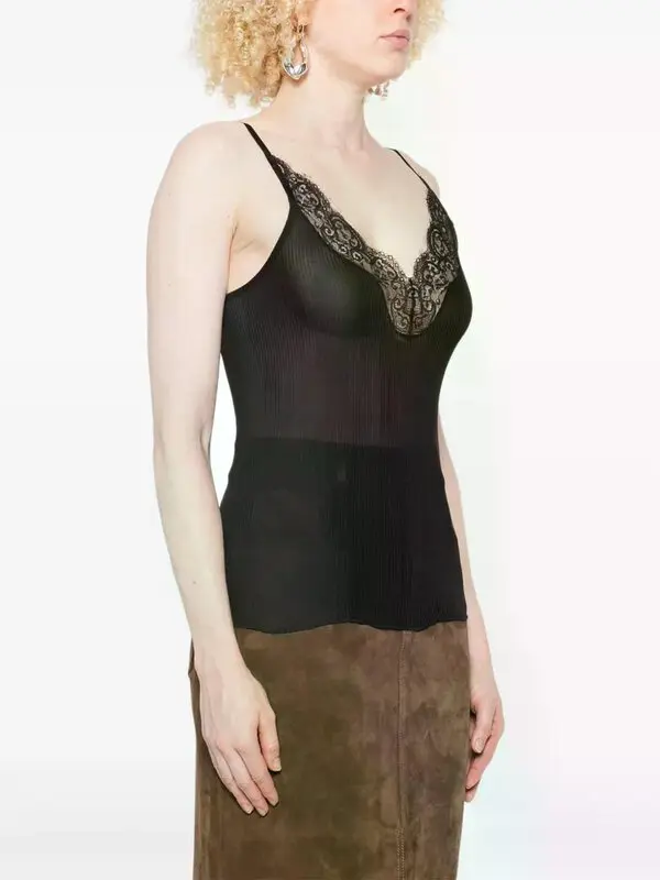 Saint Laurent Lace-trim Ribbed Top