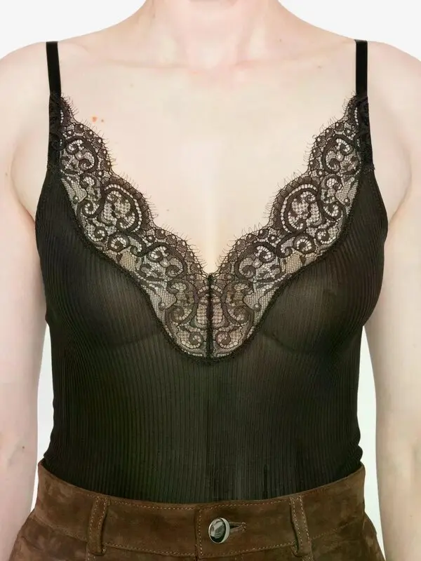 Saint Laurent Lace-trim Ribbed Top