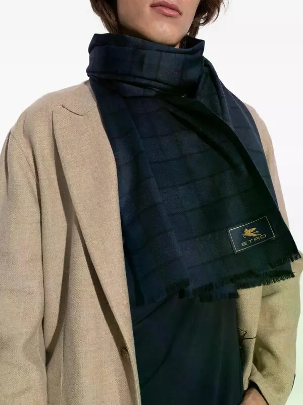Etro Checked Wool-cashmere Blend Scarf - Blue