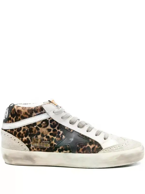 GOLDEN GOOSE Mid Star Leopard-print Sneakers - Grey