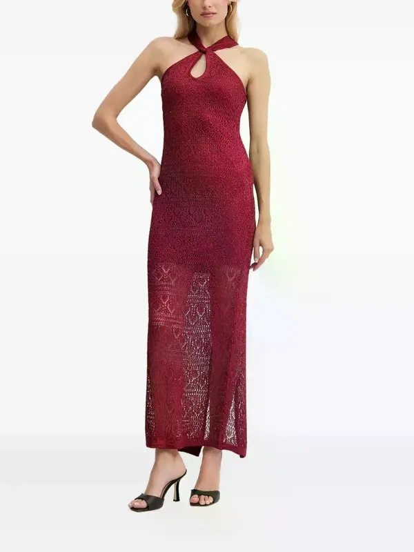 Guess Halterneck Knitted Maxi Dress - Red