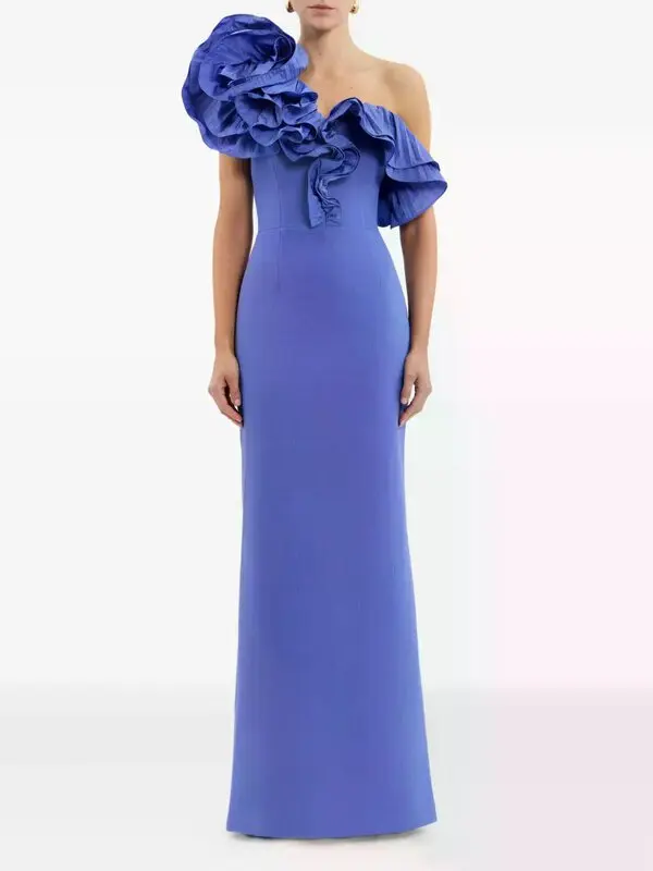 Rebecca Vallance Ruffle-detail One-shoulder Evening Dress - Blue