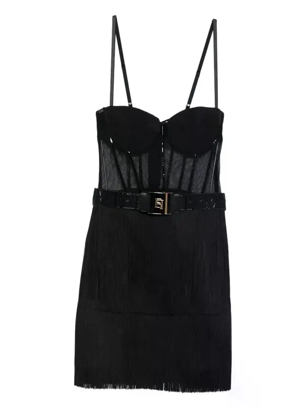Elisabetta Franchi Tulle Mesh-panel Fringed Dress
