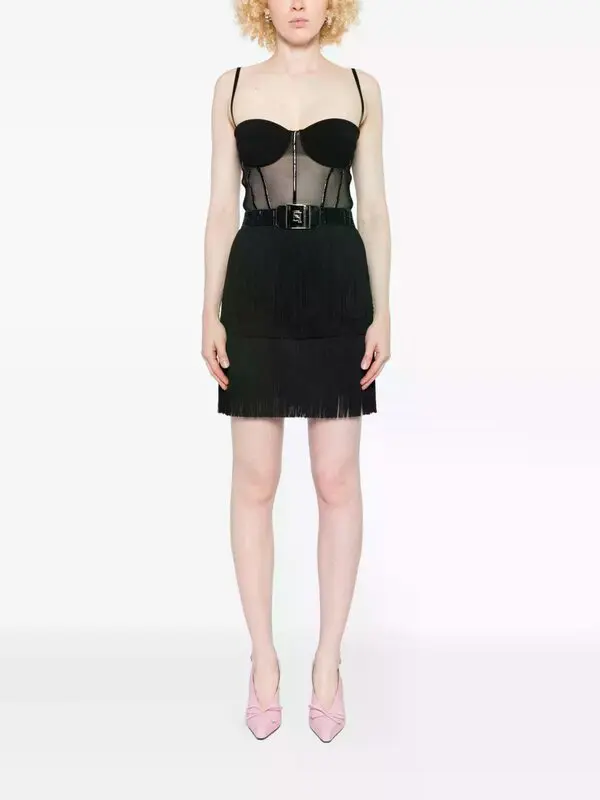 Elisabetta Franchi Tulle Mesh-panel Fringed Dress